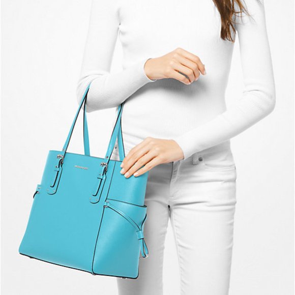 Michael Kors | Bags | Michael Kors Aqua Leather Ocean Blue Voyager ...